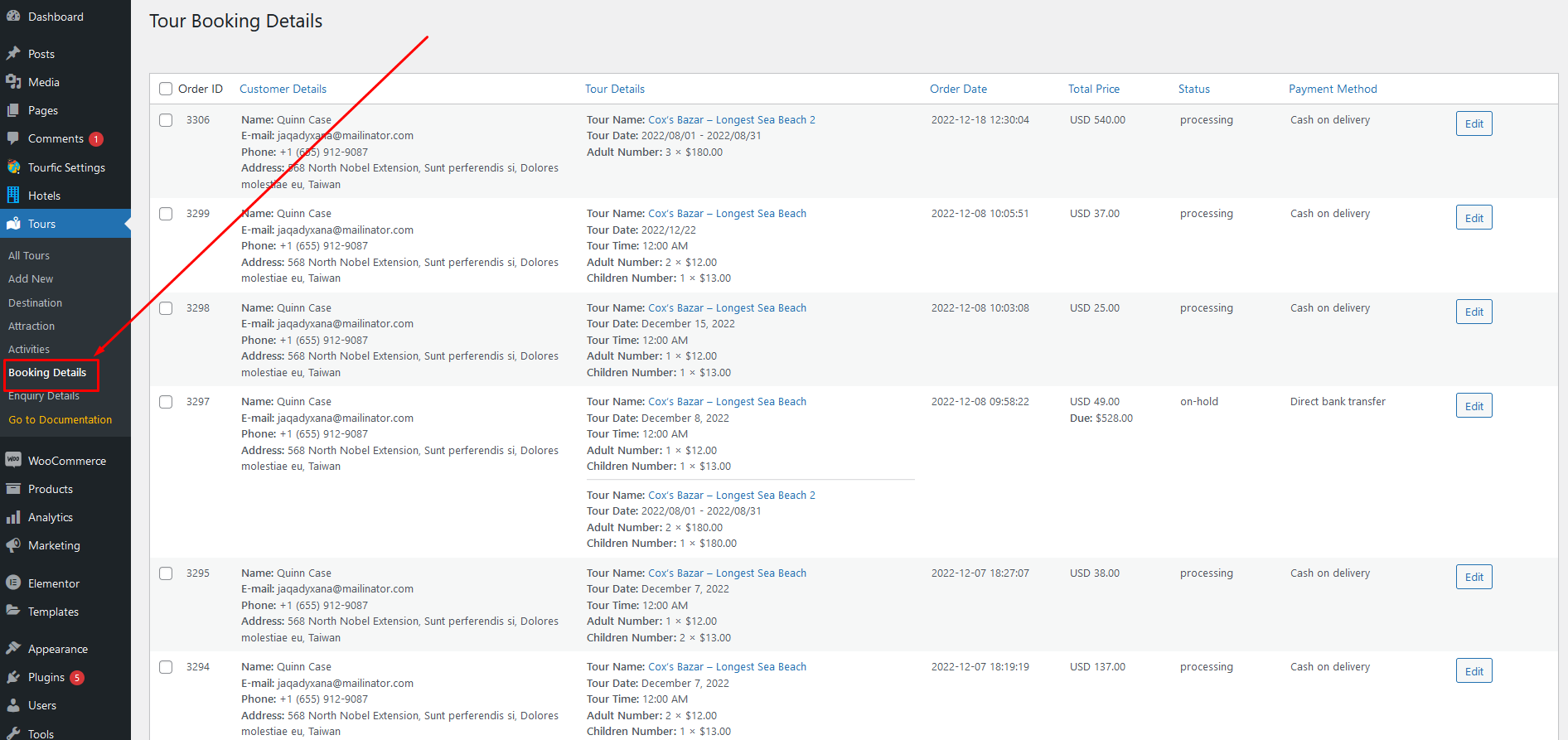 Tour Booking Details - Themefic