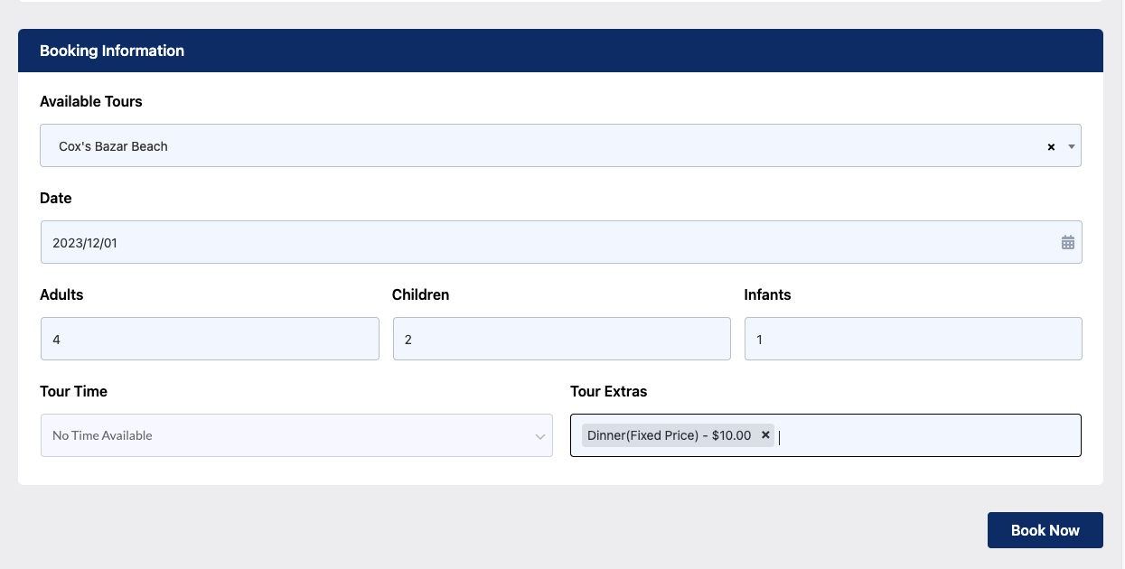Admin Booking (Tour) - Themefic