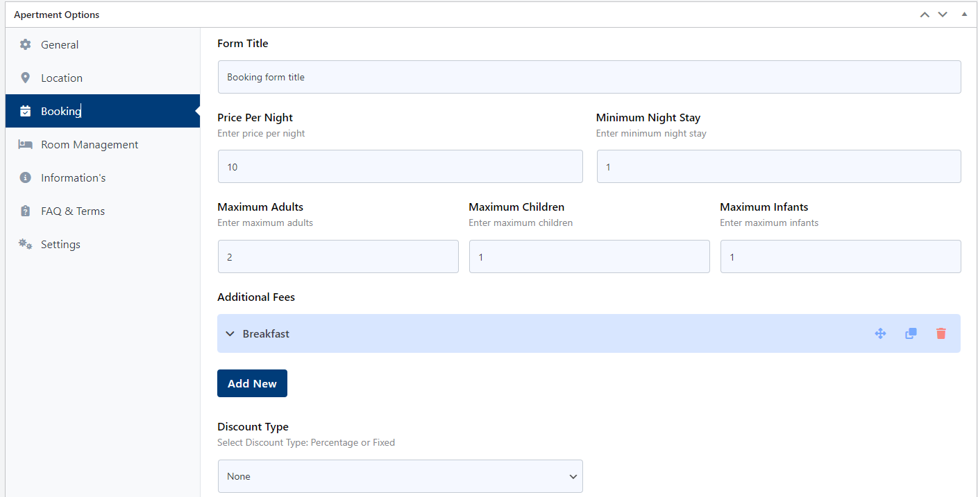 Booking Settings - Themefic